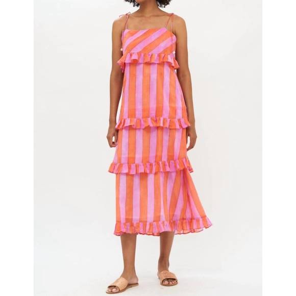 Oliphant | Dresses | New Oliphant Tie Strap Ruffle Midi Dress In Lilac ...
